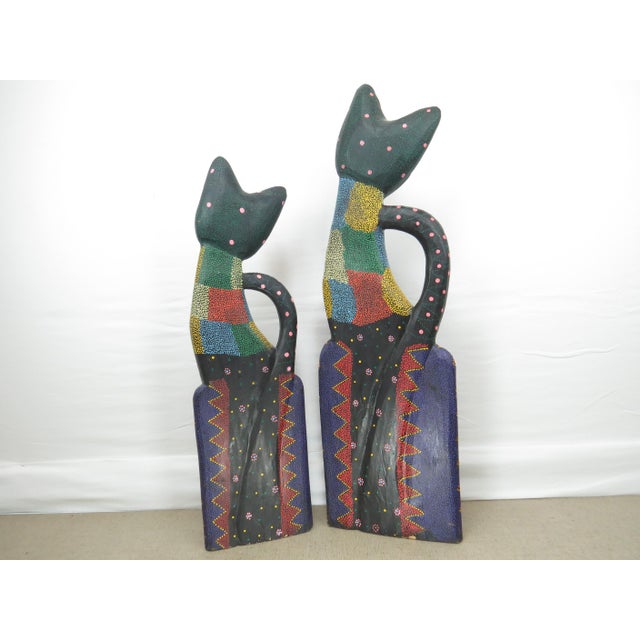 Vintage Large Balinese Hand Carved and Hand Painted Wooden Cat ...