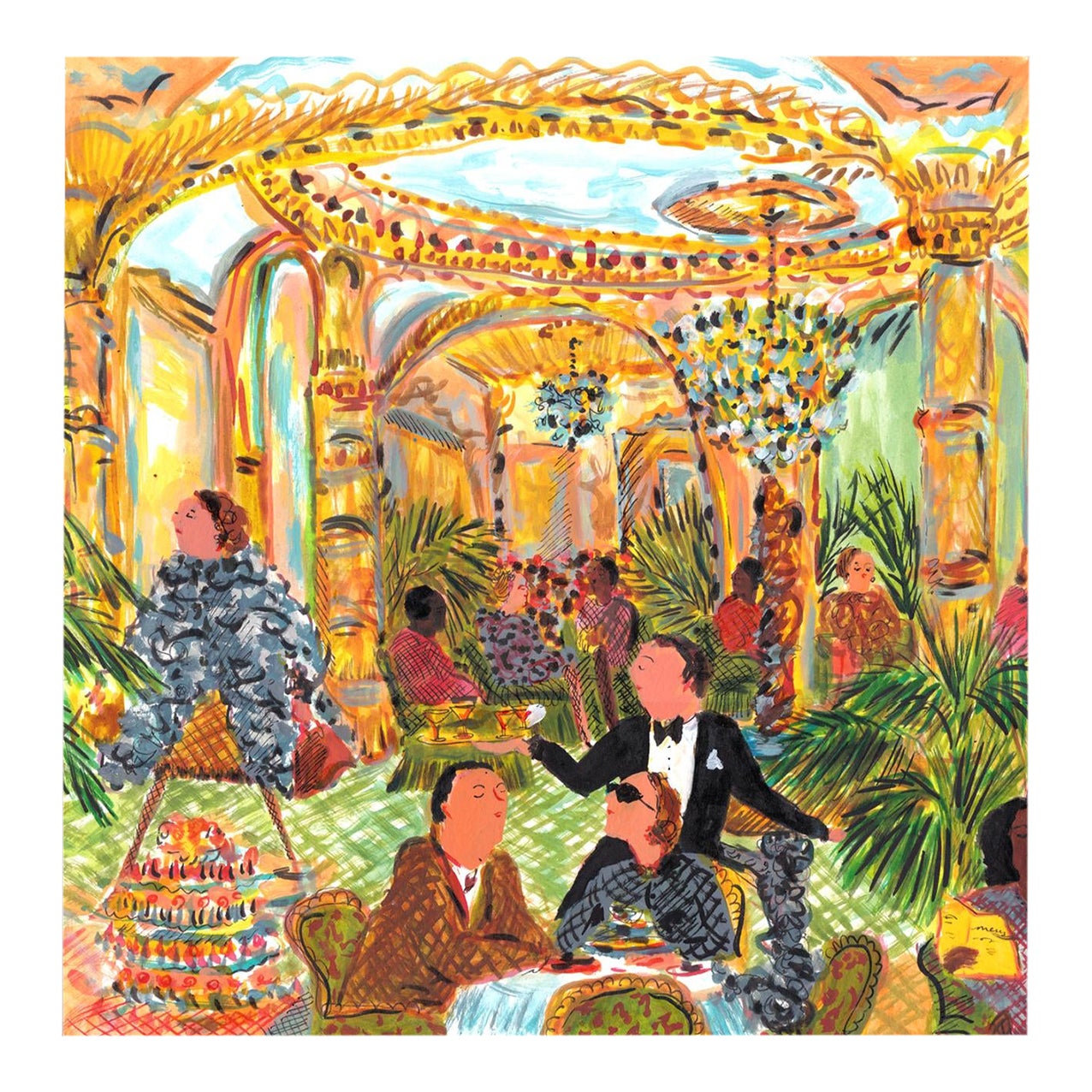 Cocktails in the Fountain Room Contemporary Original Painting by ...