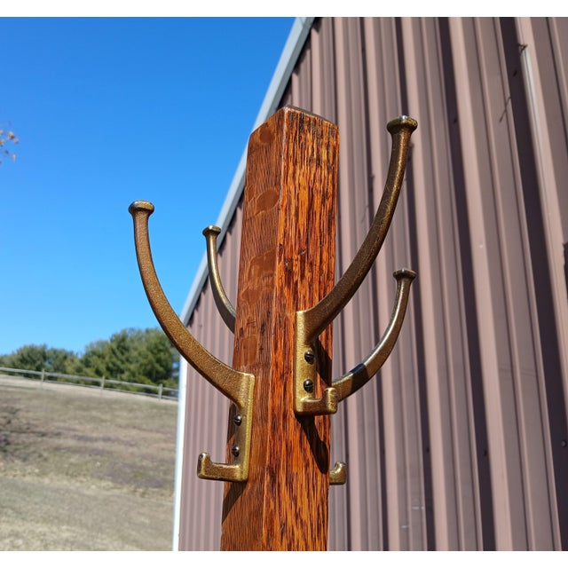 Antique Mission Arts and Crafts Hall Tree Hat Coat Rack Stand Quarter ...