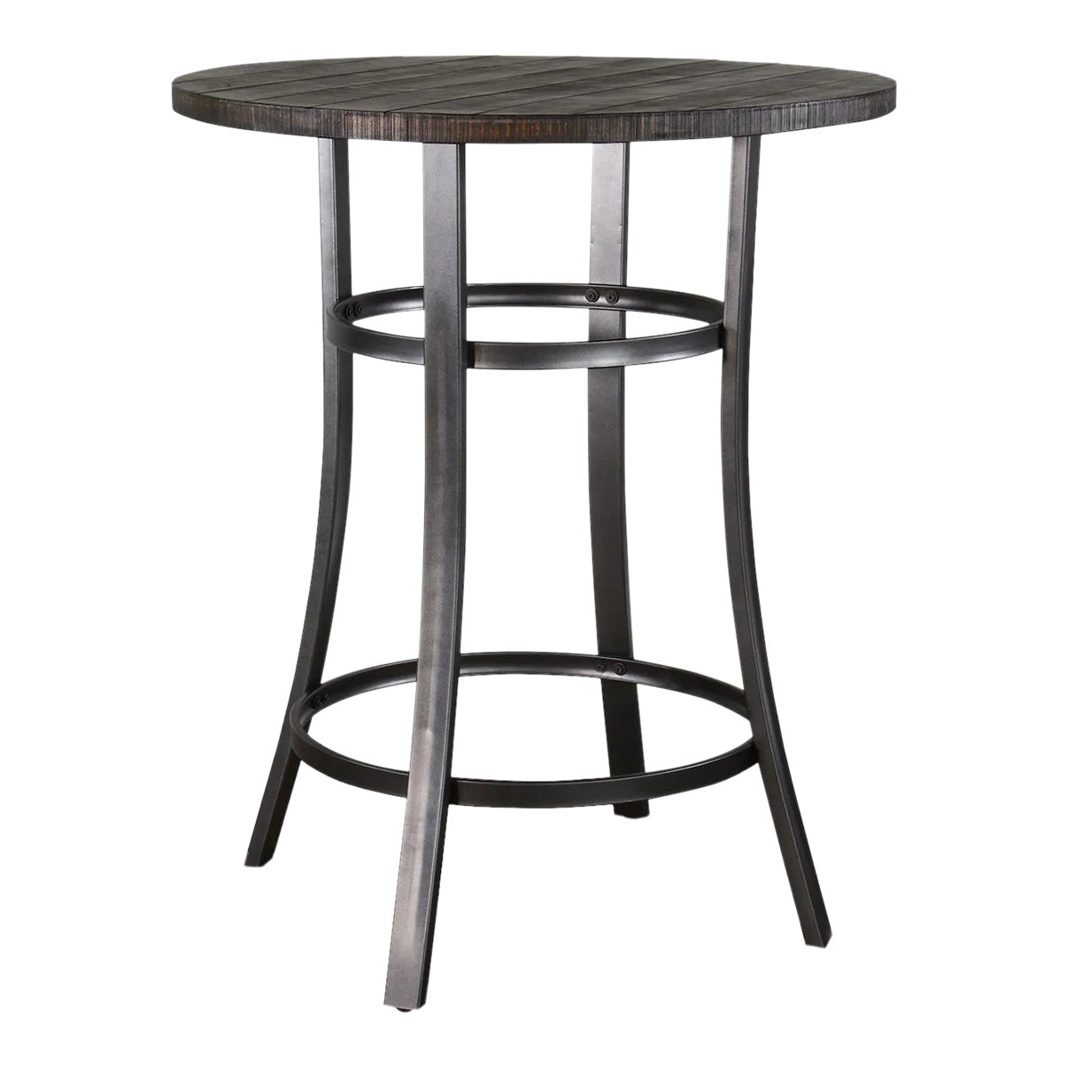 Round Wood Top and Metal Base Dark Brown Pub Table | Chairish