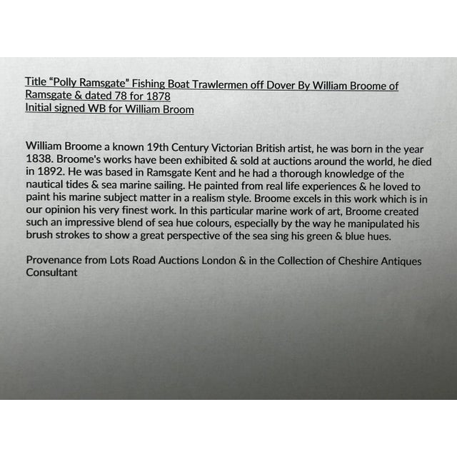 Large 19th Century Oil Painting Polly Ramsgate Fishing Trawler Off ...