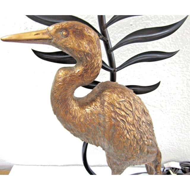 1990s Sculptural Gold Heron With Plant Left Facing Table Lamp | Chairish