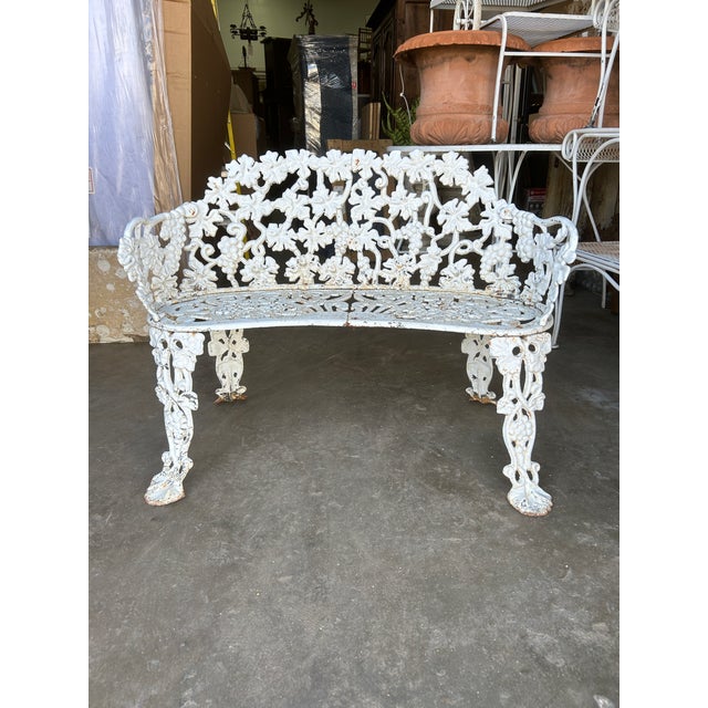 Mid 20th Century White Grapevine and Leaf Cast Iron Bench Settee | Chairish