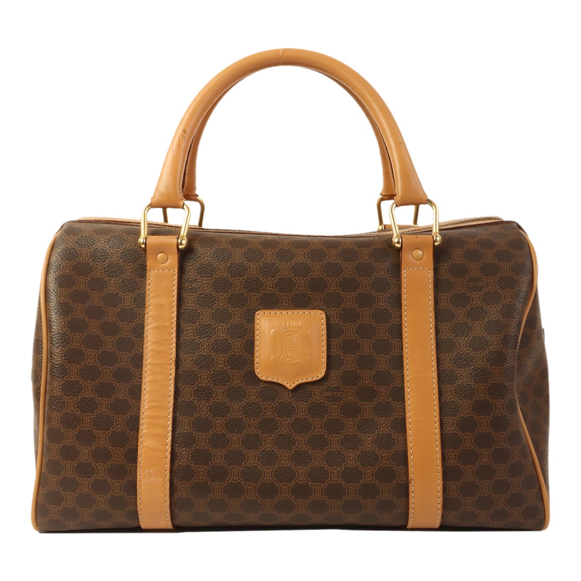 Celine Macadam Pattern Logo Embossed Top Handle Bag Brown | Chairish