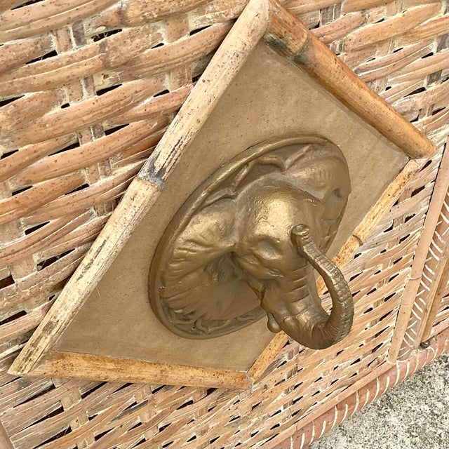Vintage Coastal Woven Rattan Elephant Head Credenza | Chairish