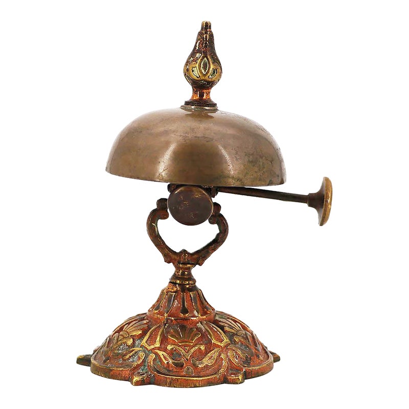 1900s French Brass Hotel Bell Ringer Brass and Porcelain Knob | Chairish