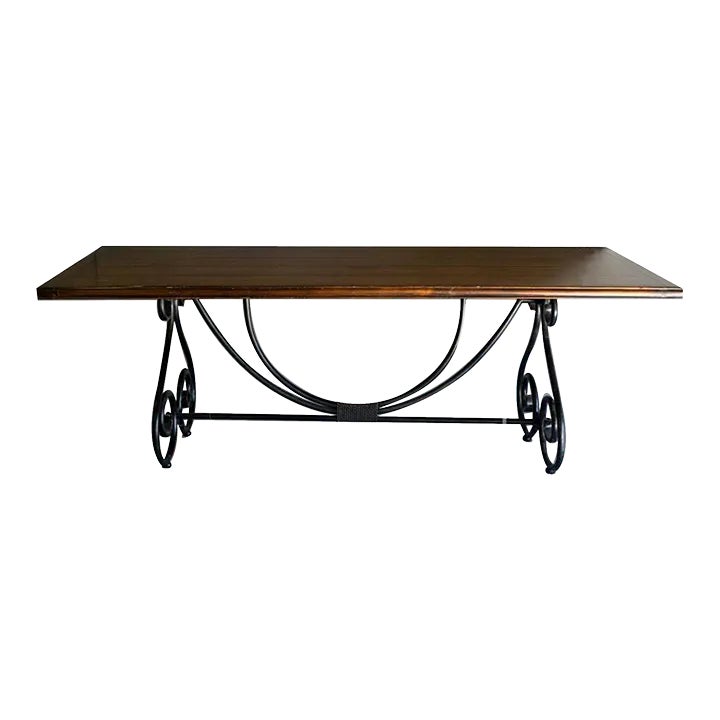 Ebony Metal and Brass Scroll Base Dining Table Wood Top Baroque Style ...
