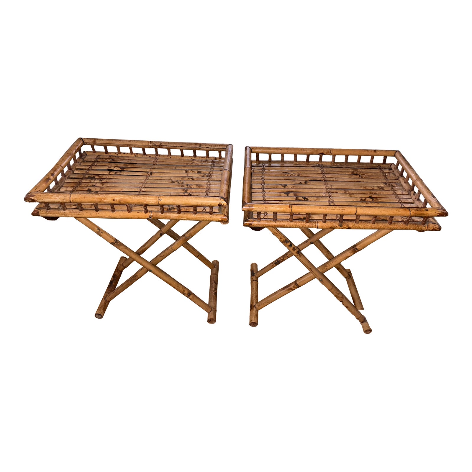 Mid 20th Century MCM Bamboo Butler Tray Tables | Chairish
