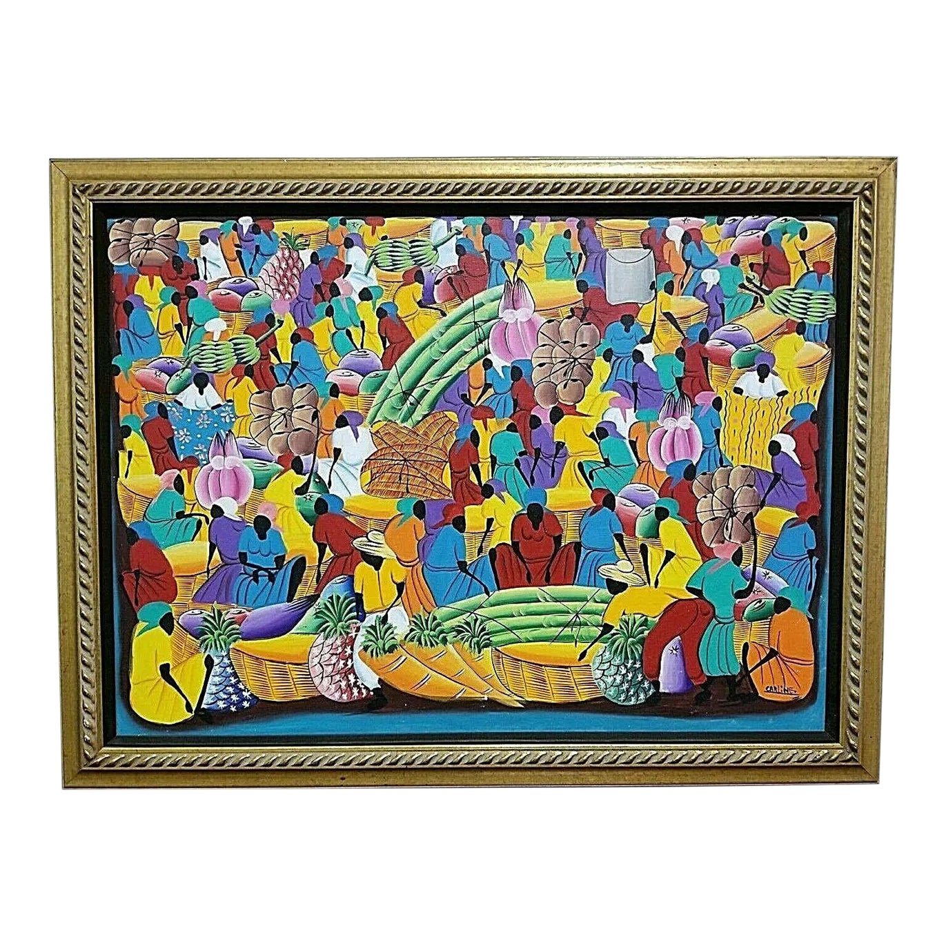 Signed Carline Original Haitian Haiti Oil Painting | Chairish