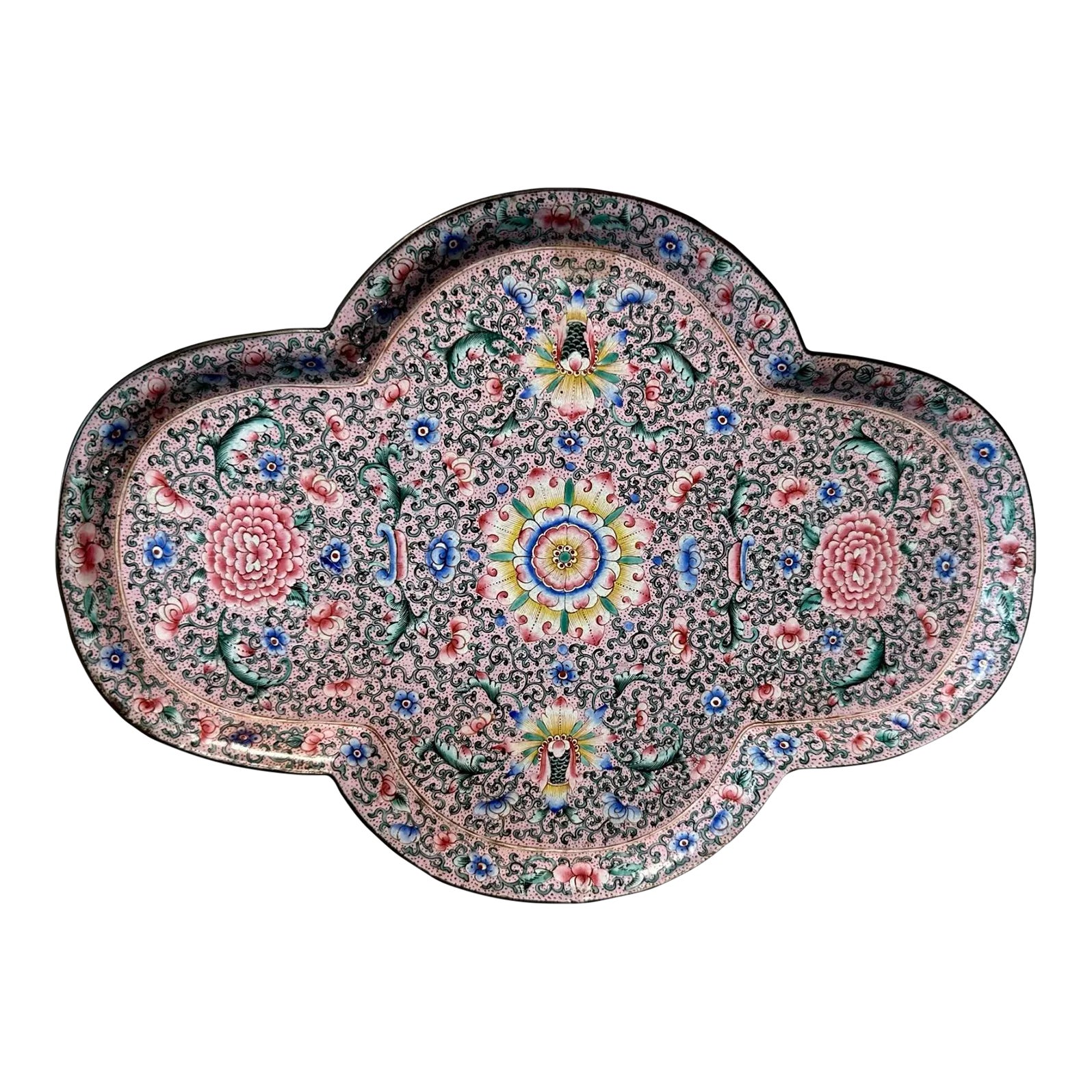 Small 18th Century Quatrefoil Enameled Chinese Tray | Chairish
