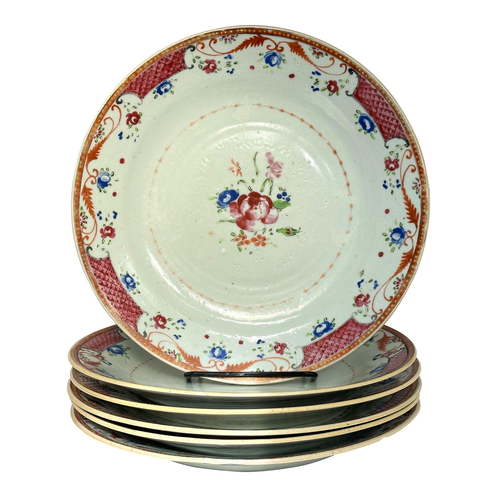 Late 18th Century Chinese Export Soft Paste Floral Dinner Plates- Set ...