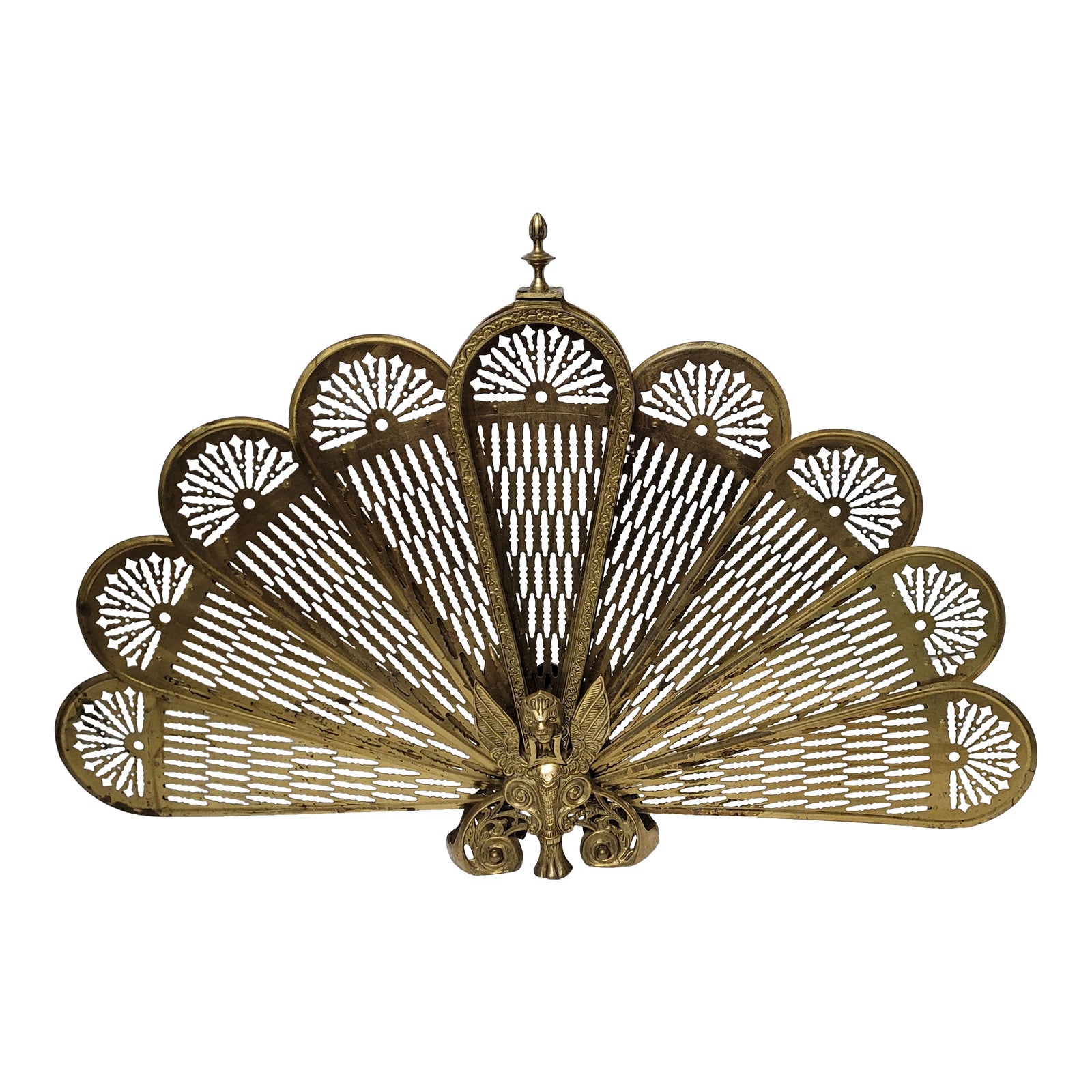1970s Vintage Gargoyle Brass Peacock Fan Fireplace Screen | Chairish