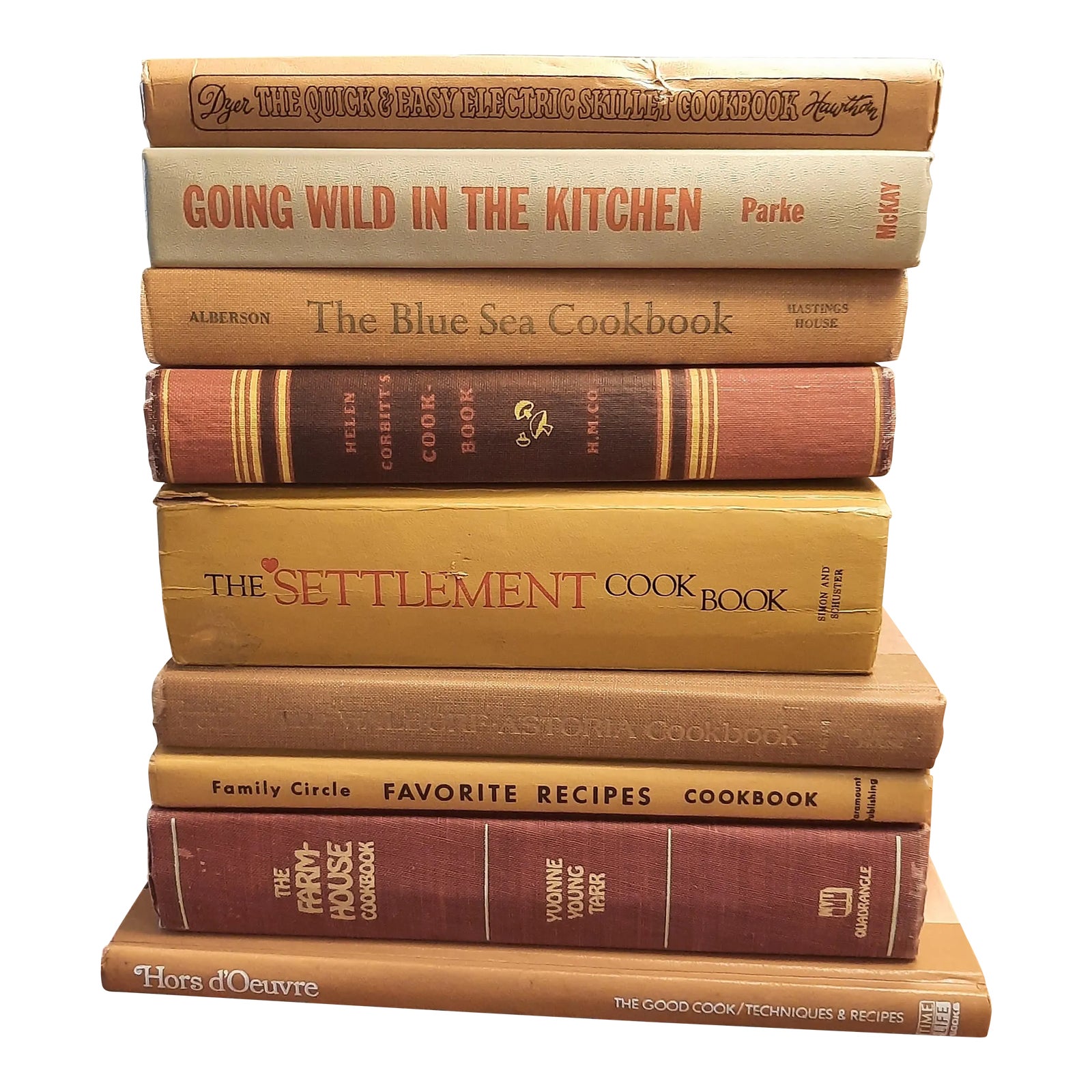 Vintage Cookbook Library Stack Cooking Yellow Red Neutral Rust Book ...