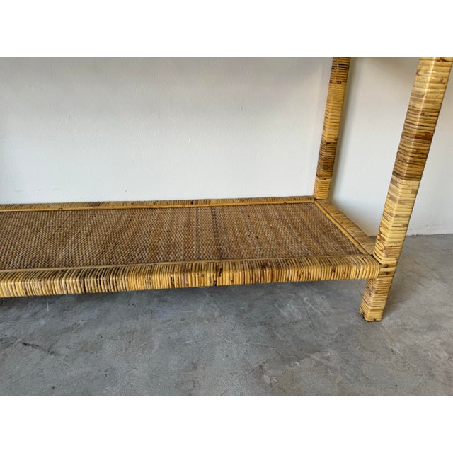 Vintage Boho Chic Coastal Woven Rattan Two - Tier Console Table | Chairish