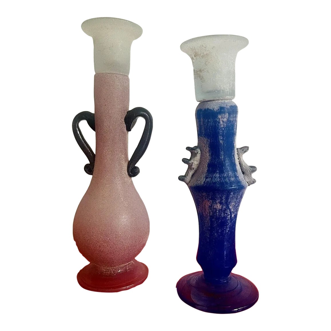 Vintage Italian Art Glass Etruscan Style Hand Blown Candlesticks- a ...