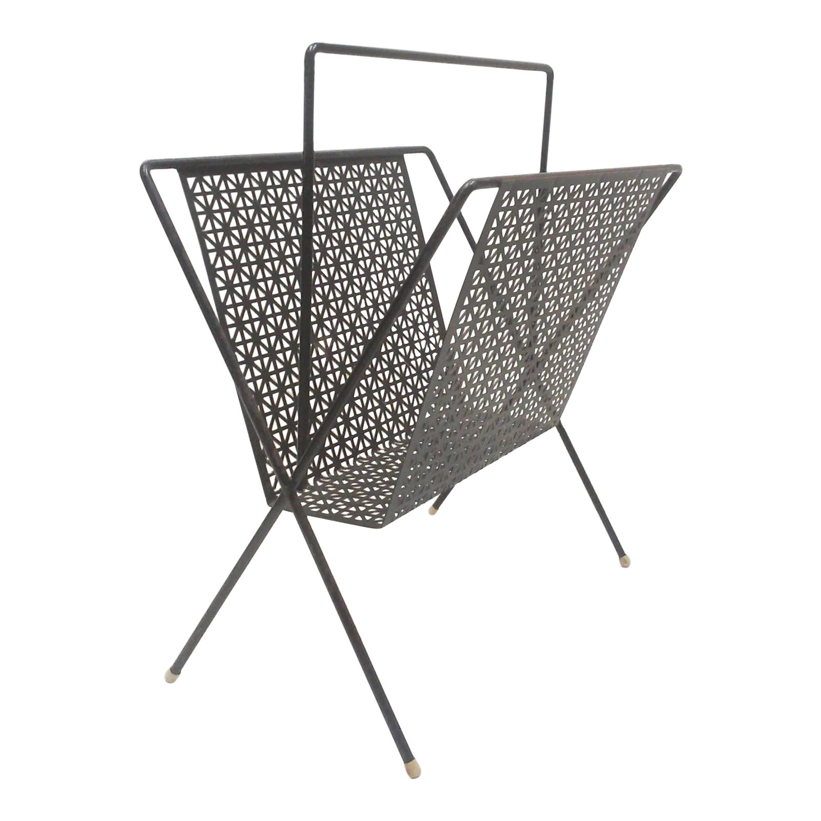 1950s Mategot Style Magazine Rack Black Perforated Steel | Chairish