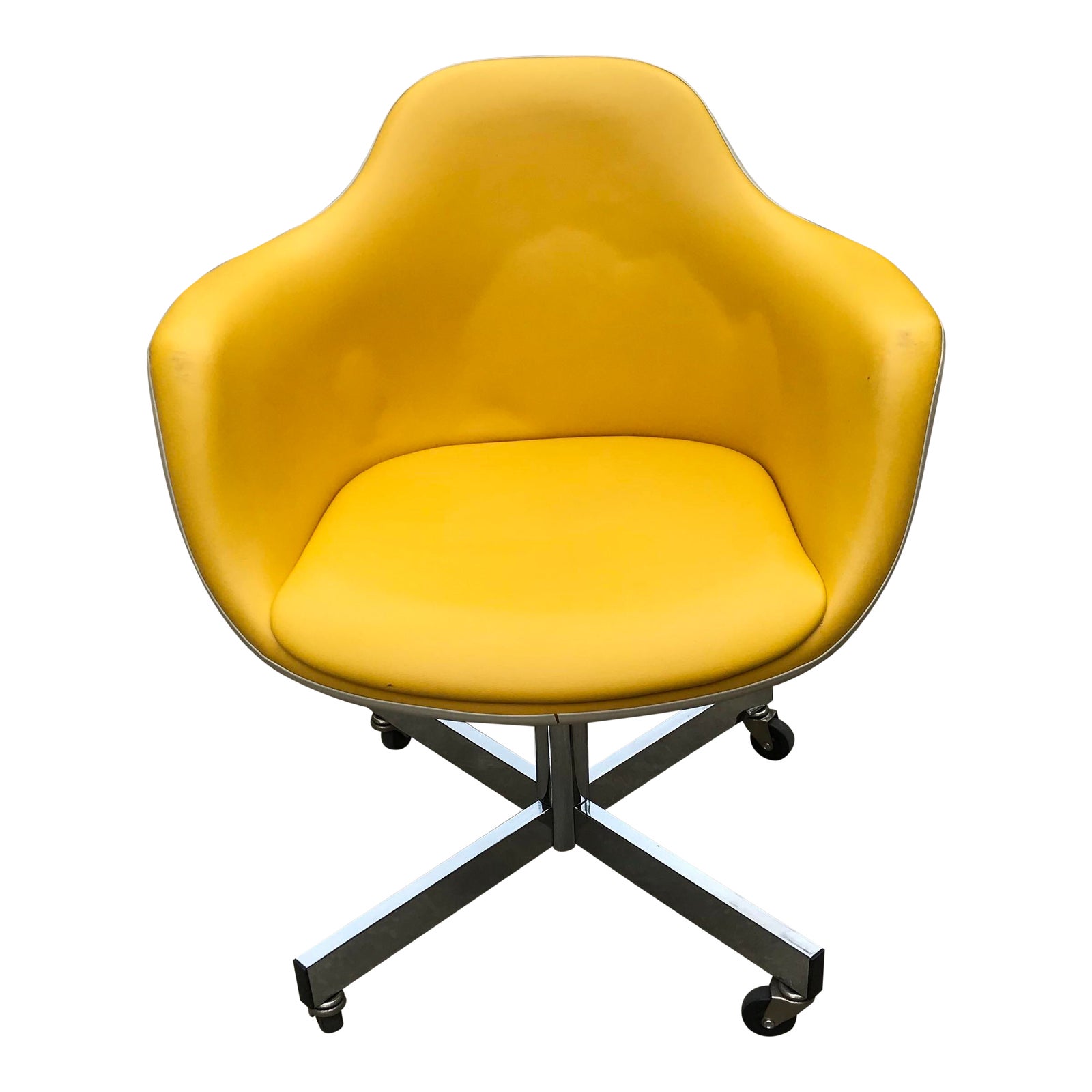 Vintage Mid Century Yellow Eames Style Shell Rolling Desk Chair Chairish