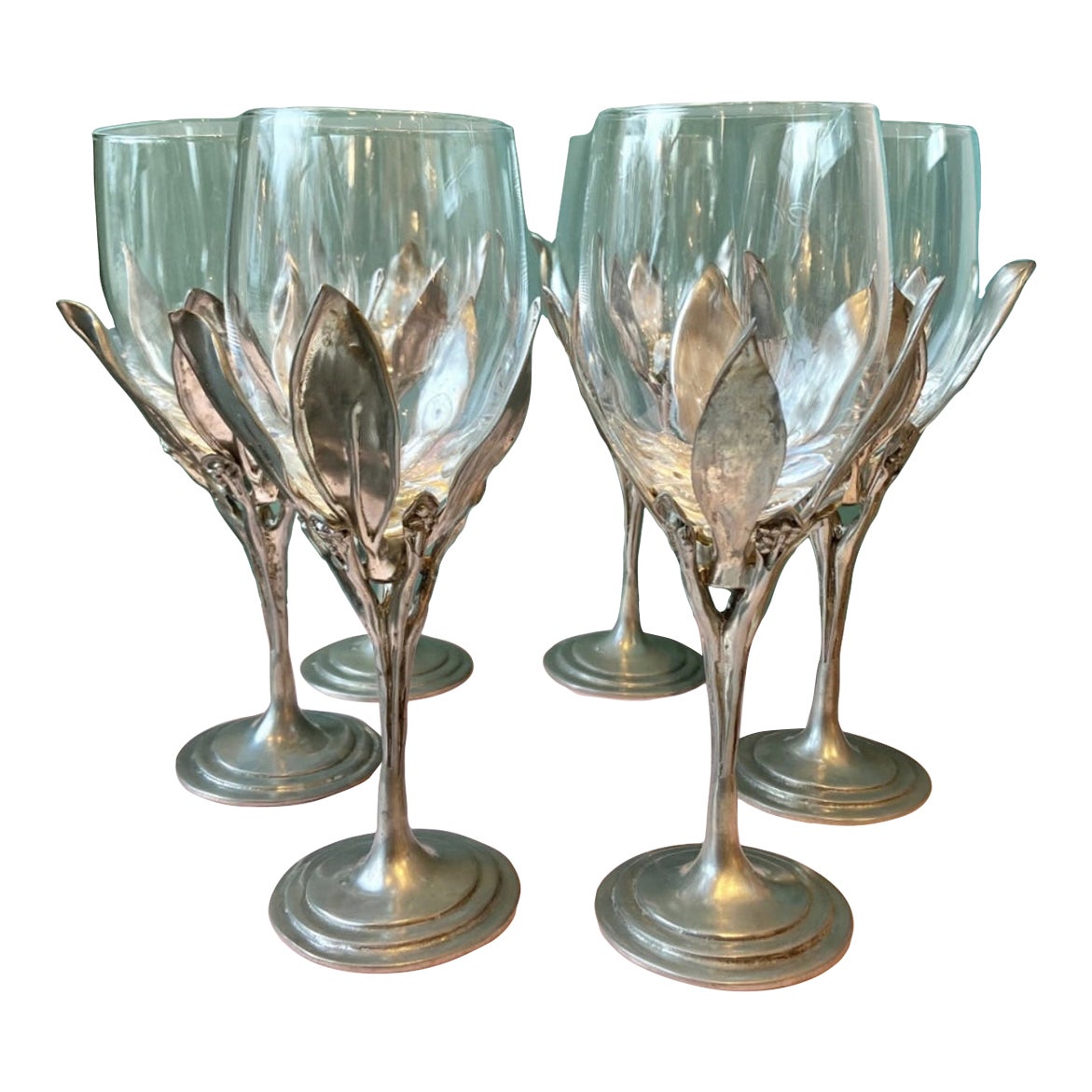 1980s Castor Cooper Pewter Stem Wine Glasses- Set of 6 | Chairish