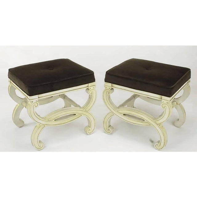 Regency Style Interlocking Curule Benches in Glazed Ivory & Sable ...