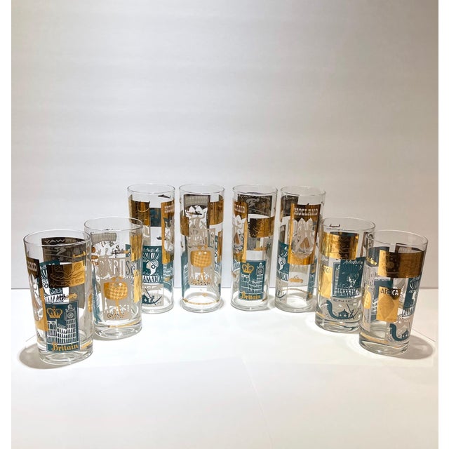 Ned Harris Mid-Century Modern Travel-Themed Barware, Set of 8 Tumblers ...