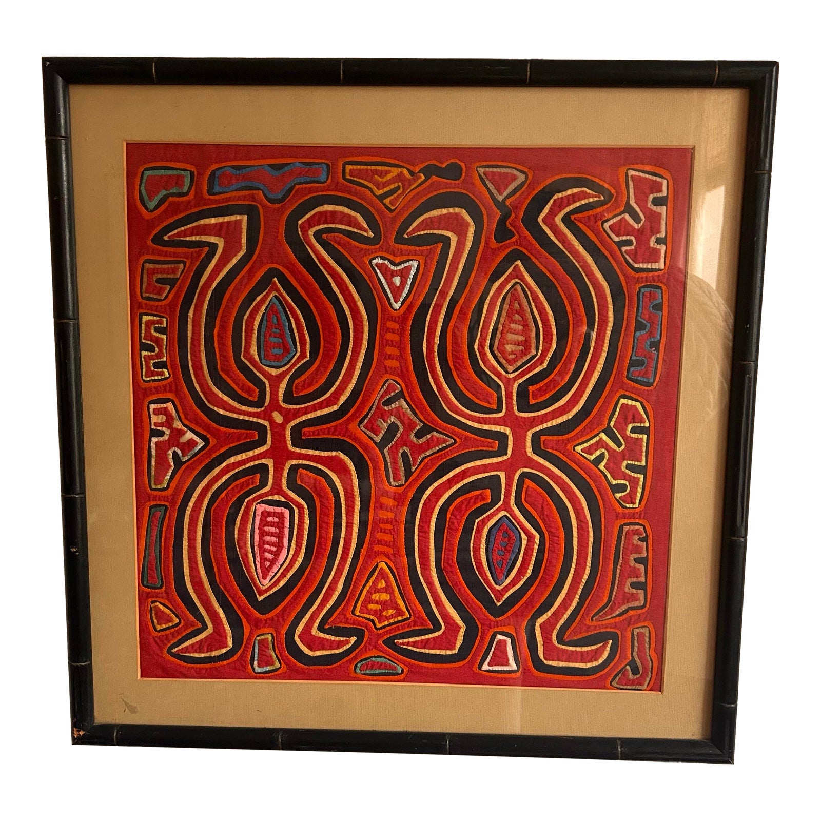 Late 20th Century Framed Colombian Mola Textile Art- Handcrafted Kuna ...