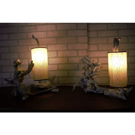 Vintage Mid Century Modern Driftwood Table Lamp With Shade - Set of 2 ...