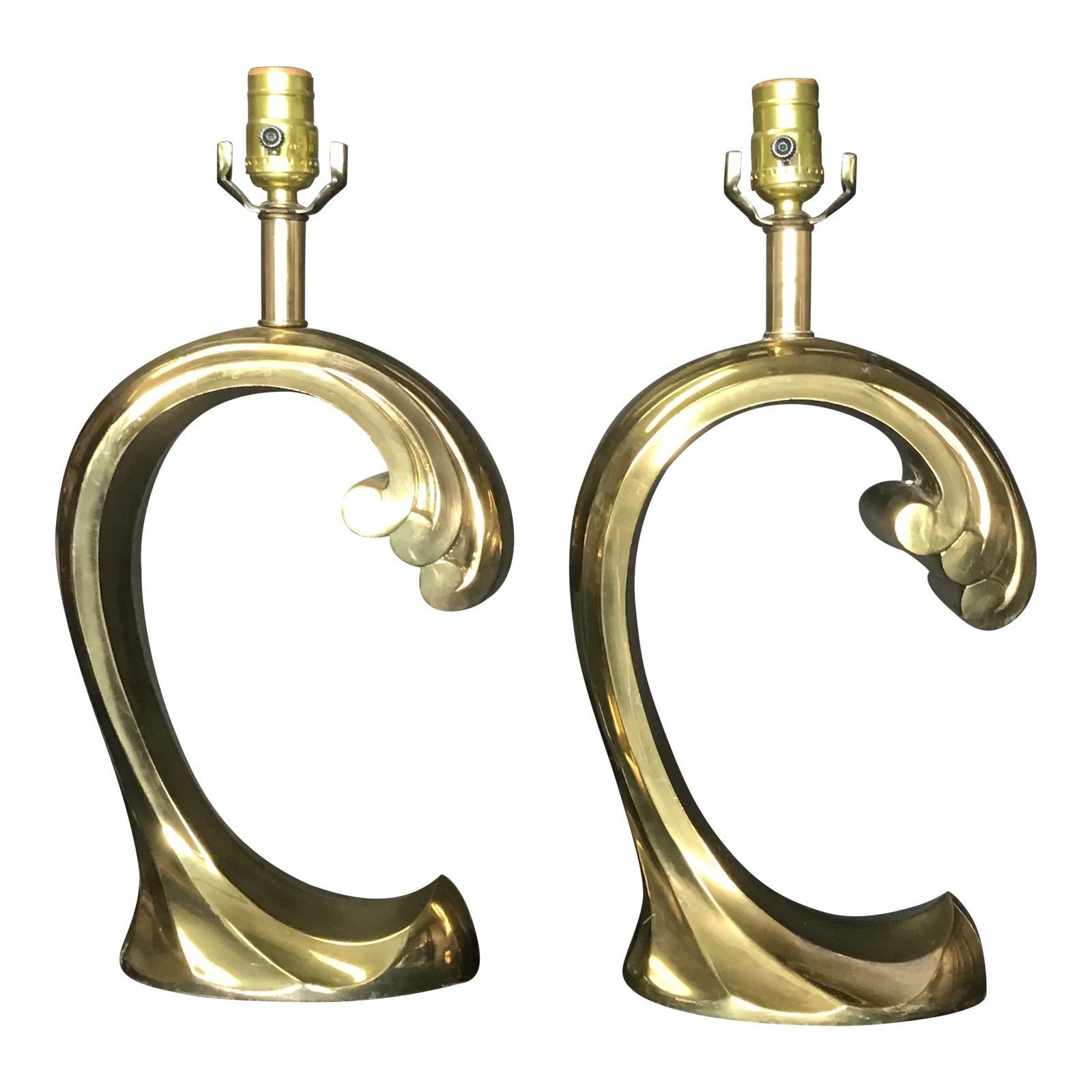 Brass Wave Table Lamps - a Pair | Chairish