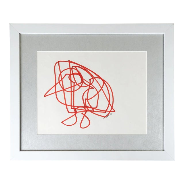 1992 James Purdy Abstract Red Bird Drawing | Chairish