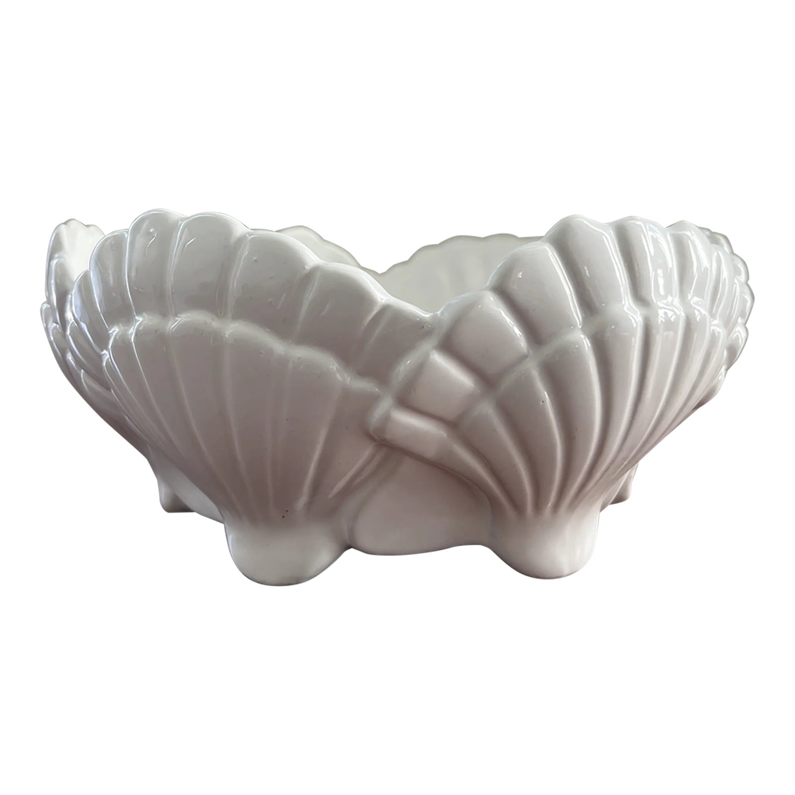 Vintage White Ceramic Scallop Shell Serving Bowl | Chairish