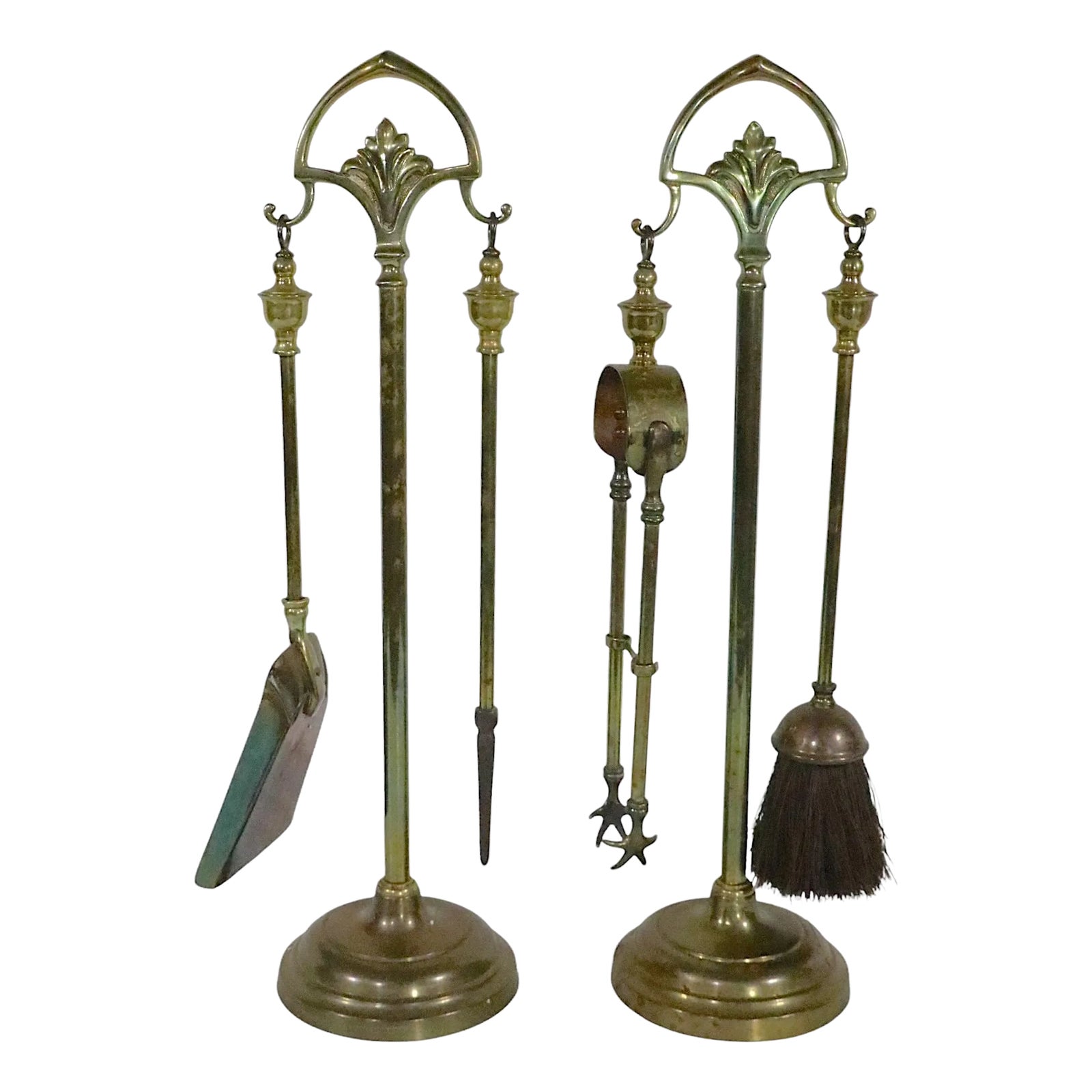 2 Matching Antique Brass Fireplace Tools Sets | Chairish