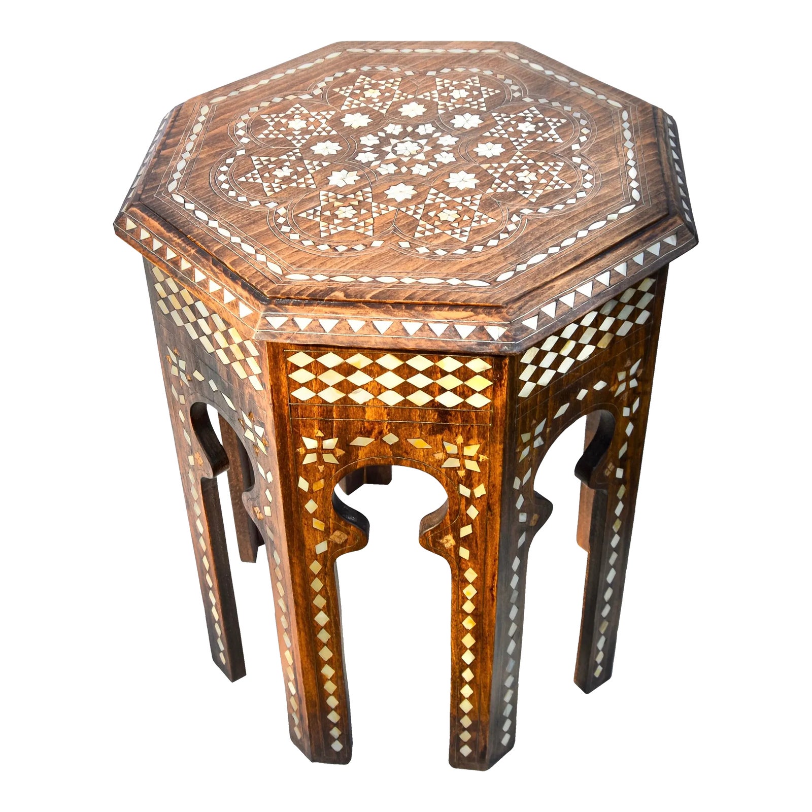 Moroccan Astral-Patterned Mother-Of-Pearl Inlaid Accent Table | Chairish