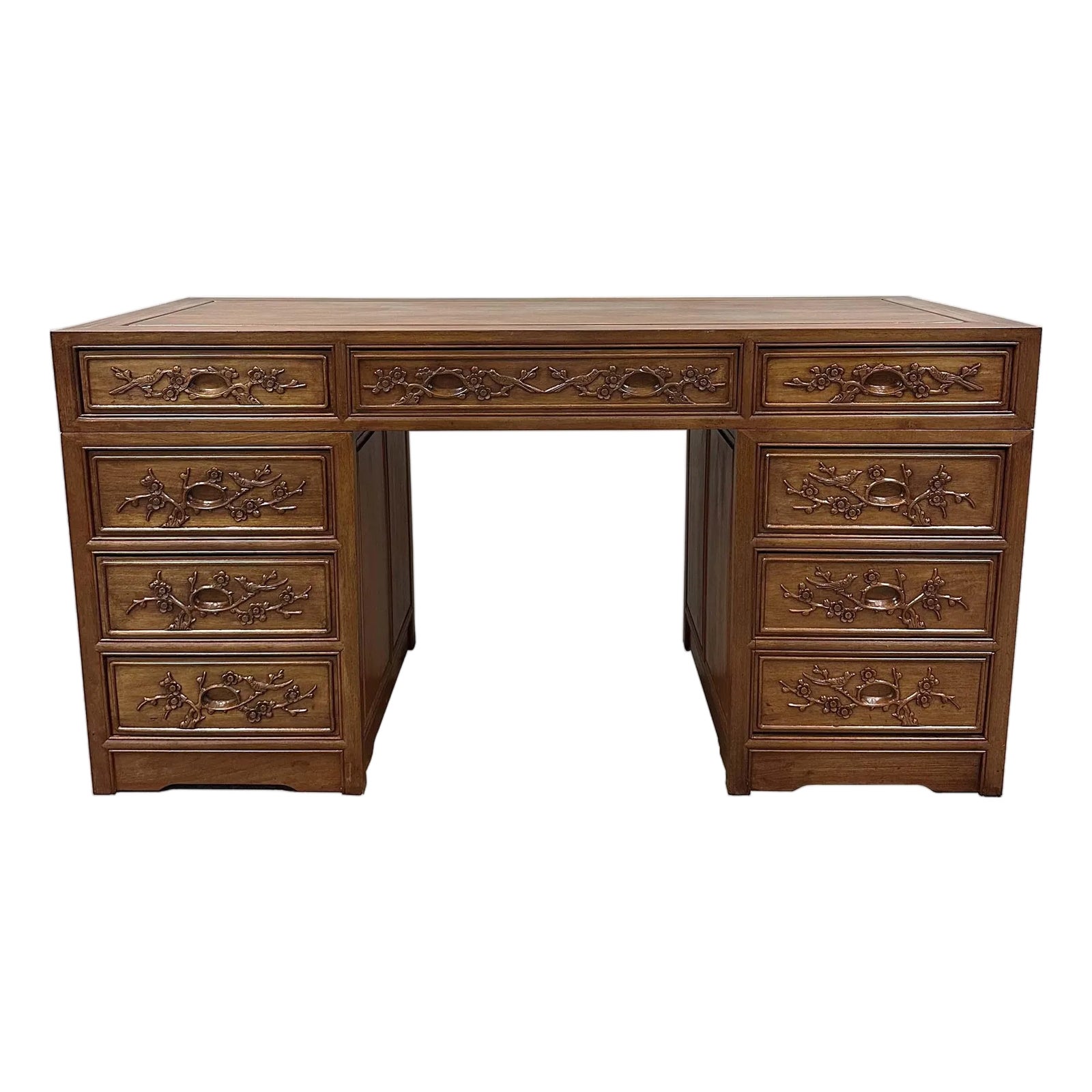 Mid-20th Century Chinese Rosewood Carved Writing Desk | Chairish