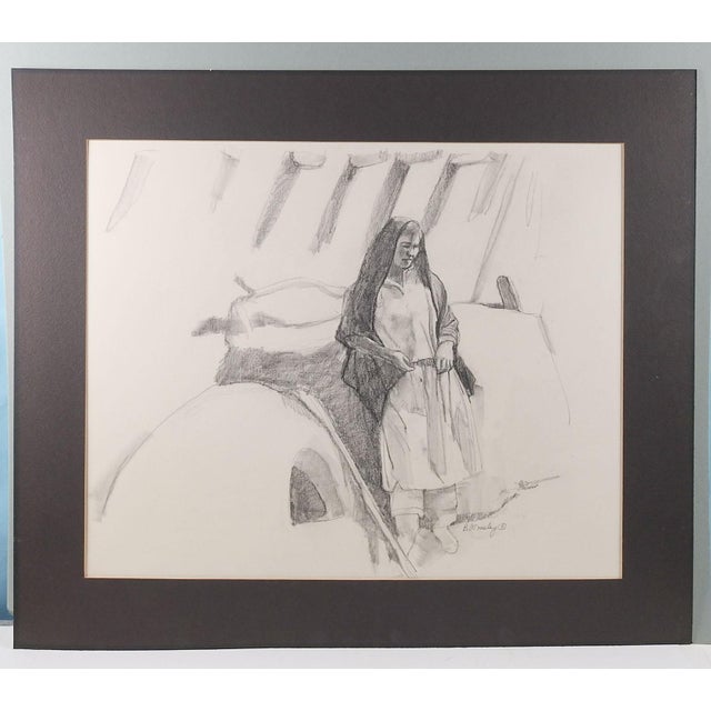 Brigitte Woosley Pencil Portrait Pueblo Woman | Chairish