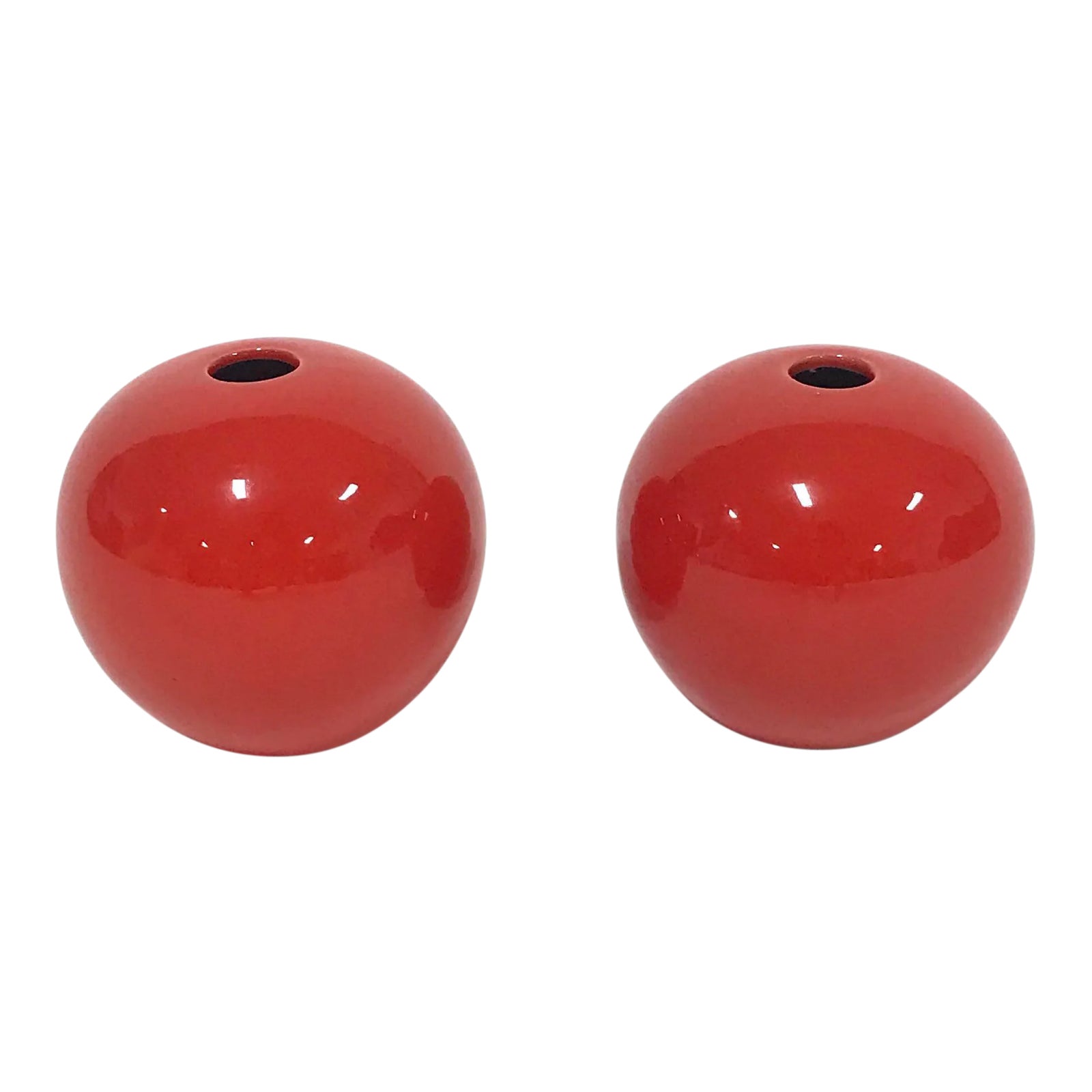 Raymor Modern Red Ceramic Orb Vases - A Pair | Chairish