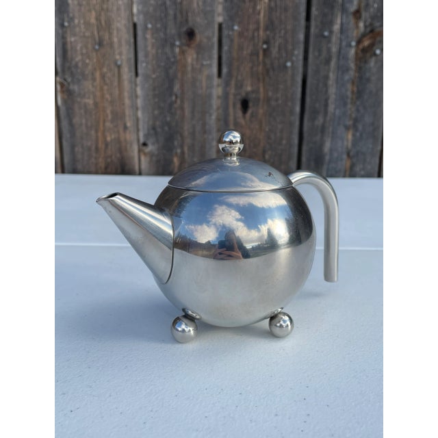 1960s Art Deco Chrome Round Tea Pot | Chairish
