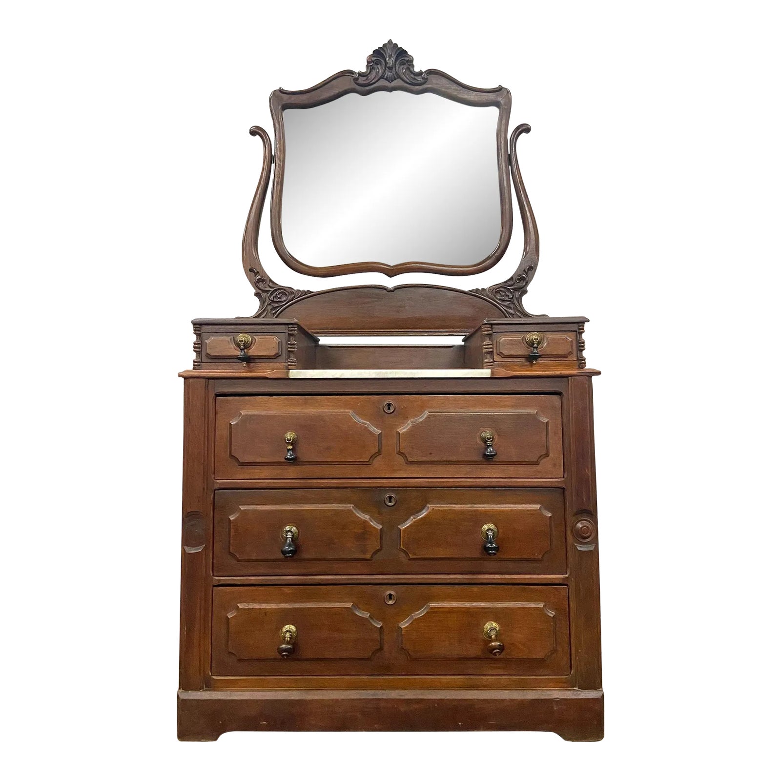 Antique Victorian Walnut and Marble Five Drawer Dresser With Mirror ...