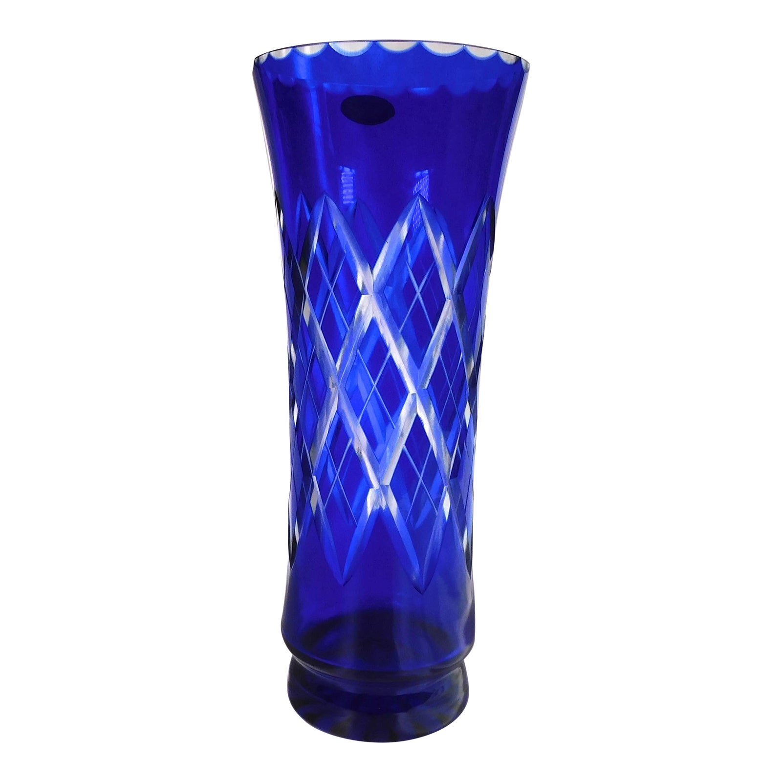 1970s Blue Cut to Clear Vase by Badash Crystal | Chairish