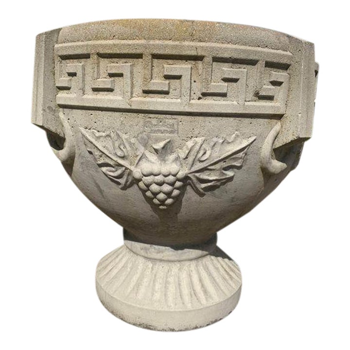 Large Vintage Grape & Greek Key Stone Planter | Chairish