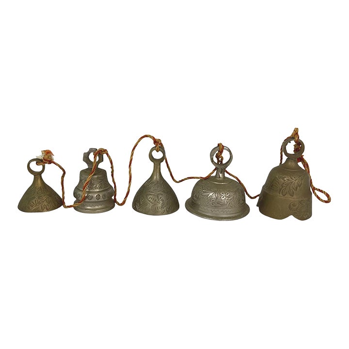 Mid-Century Brass Camel Bells on Rope | Chairish