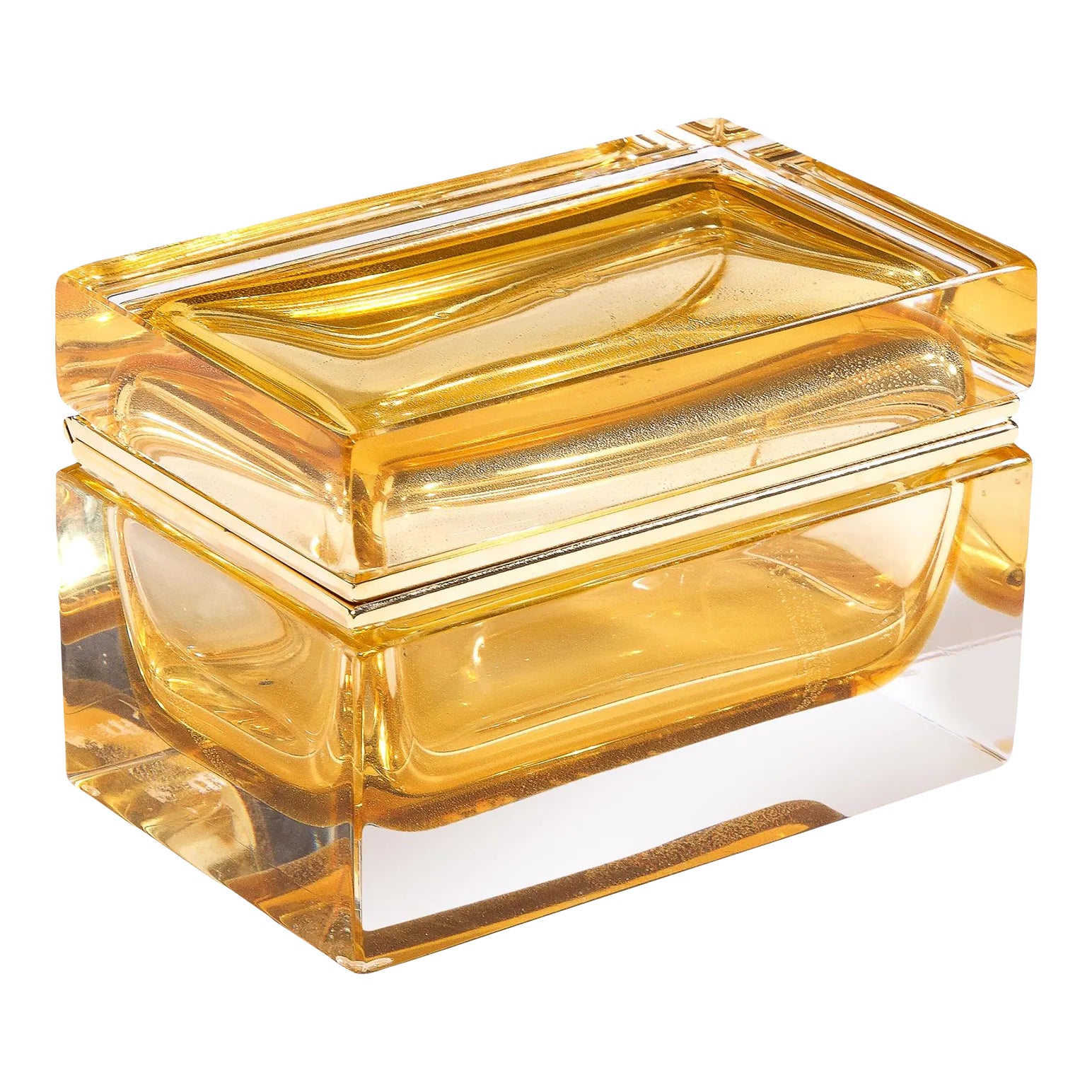 Hand-Blown Amber Murano Glass Box With 24 Karat Gold Flecks | Chairish