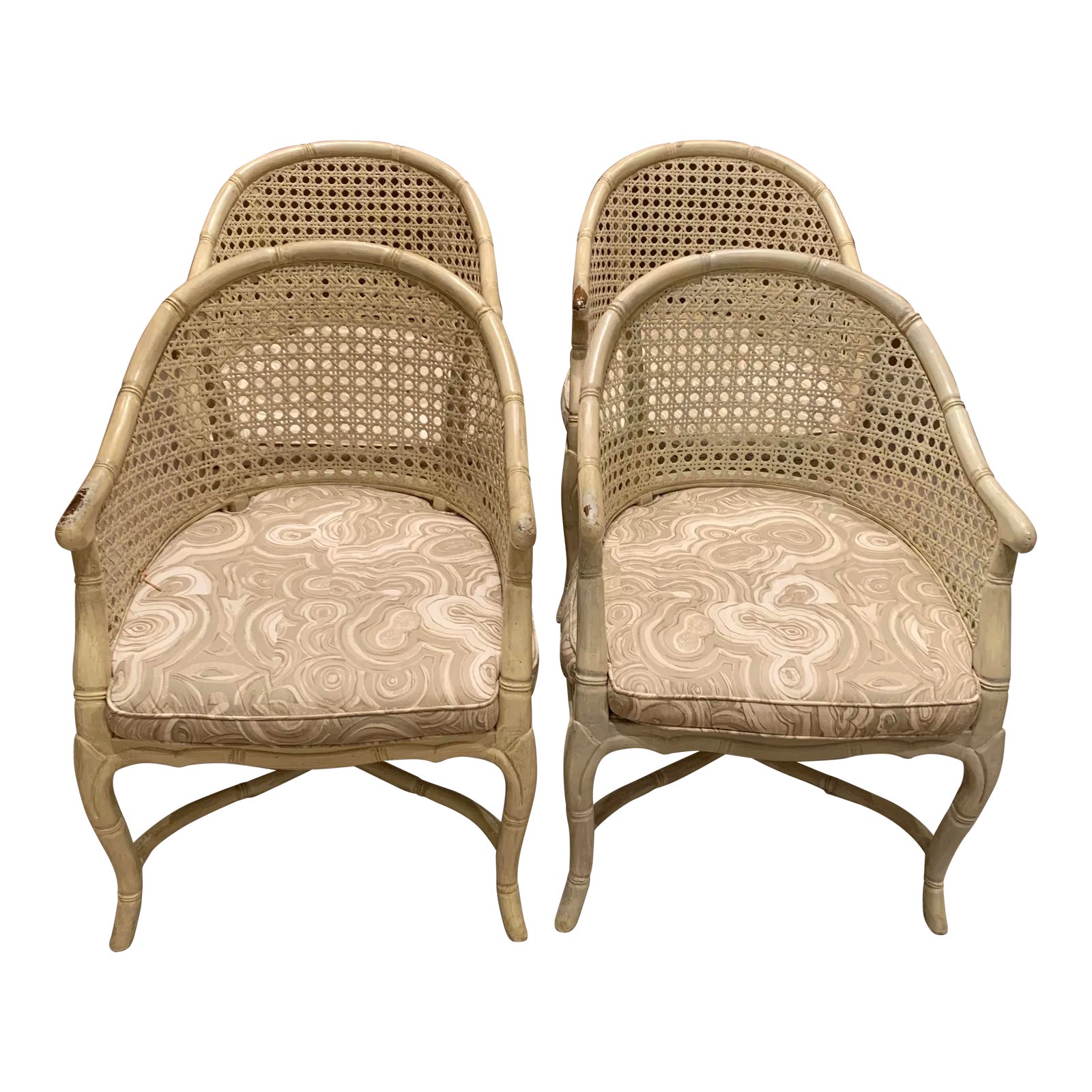Vintage Cane Back Tub Chairs, Set of 4 | Chairish