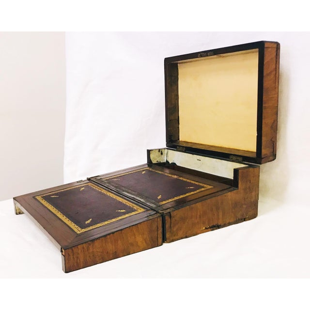 Antique Fold-Out Writing Box With Leather Surface and Mother of Pearl ...