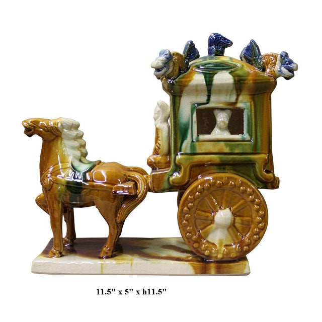 Chinese Tri-Color Ceramic Horse & Cart Figure | Chairish