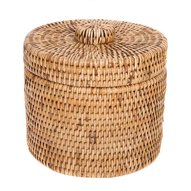 Artifacts Rattan Round Single Tissue Roll Box in Honey Brown | Chairish