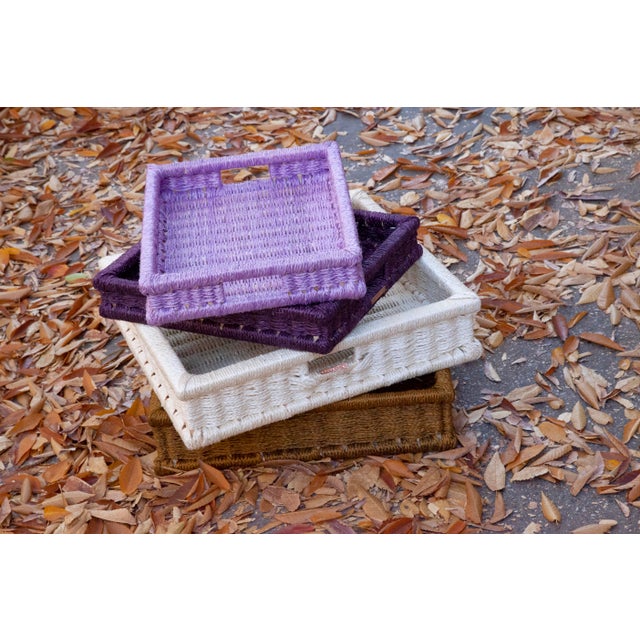 Large Square Sisal Tray Cream | Chairish