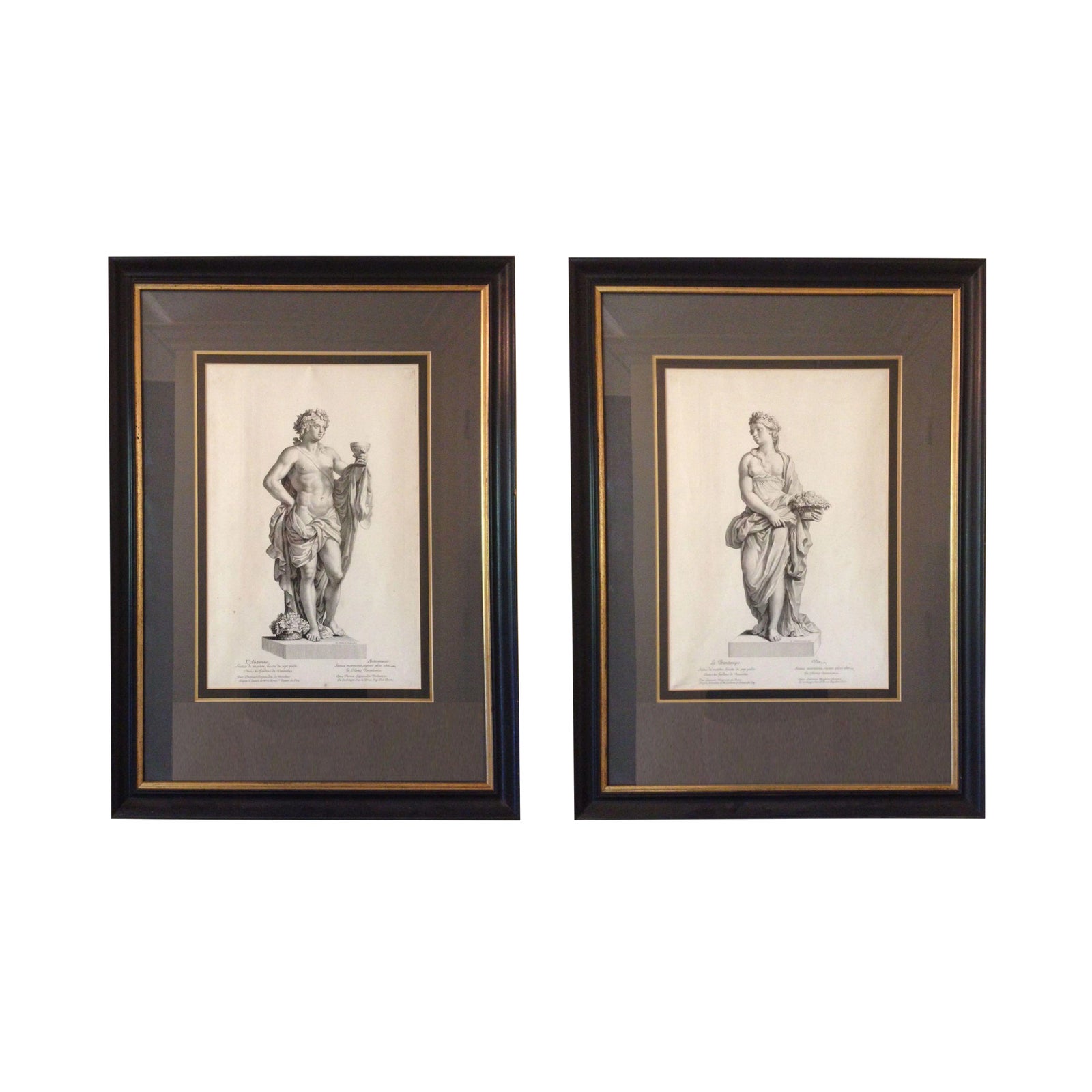 Framed Black and White Classical Prints - A Pair | Chairish
