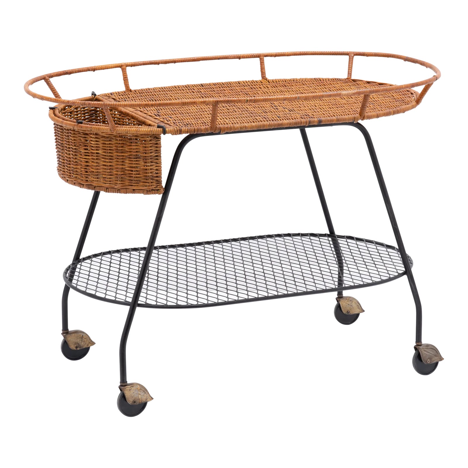 1960s Mid Century Rattan Iron Tea Cart Attributed Arthur Umanoff ...