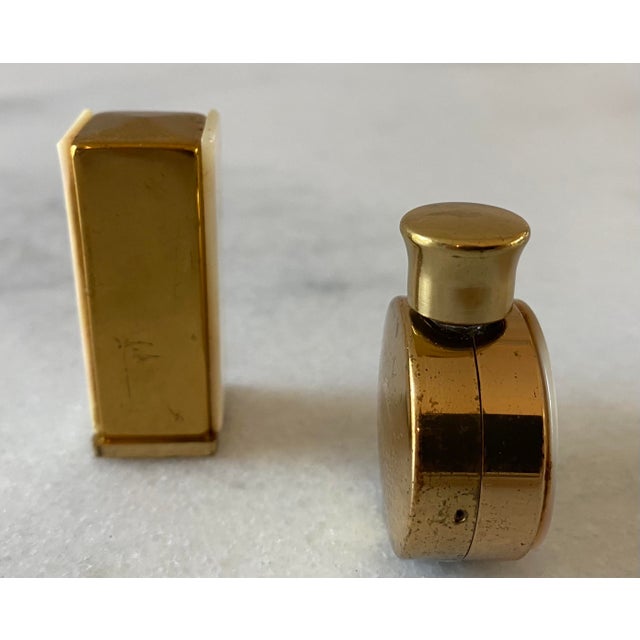 Vintage Mini Pearl and Gold Perfume Bottle and Lipstick Case | Chairish