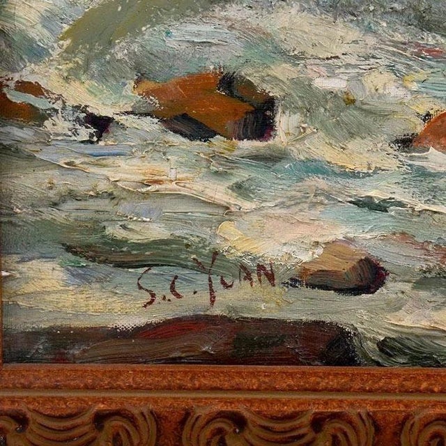 1950s S. C. Yuan Oil Painting on Board Seascape With Cypress, Framed ...