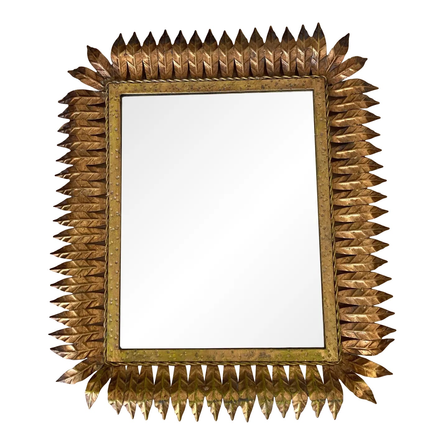 Mid 20th Century Sunburst Rectangular Hollywood Regency Mirror in Gilt ...